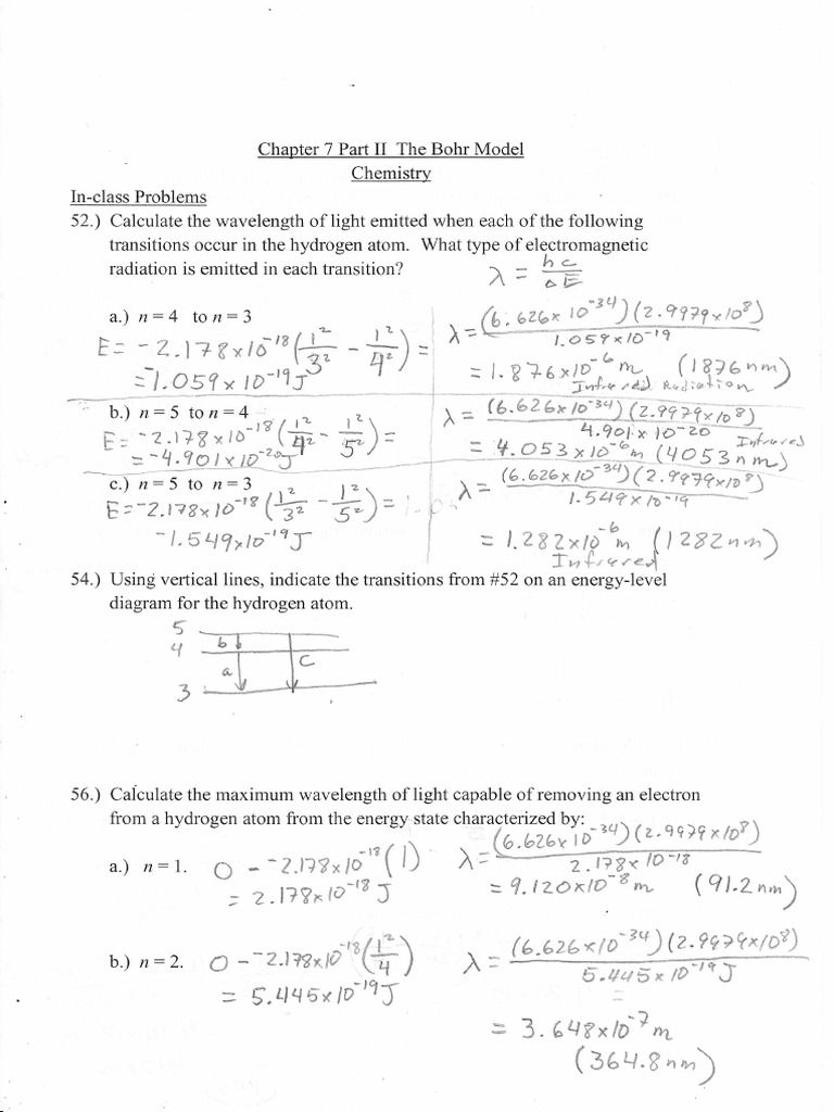 Chapter 7 Part II Bohr Model Answer Sheet 1cjrmxf | PDF
