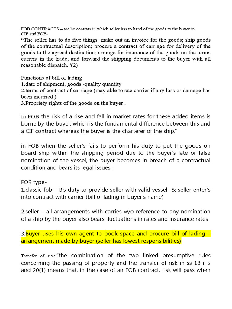 FOB CONTRACTS | PDF | Bill Of Lading | Business