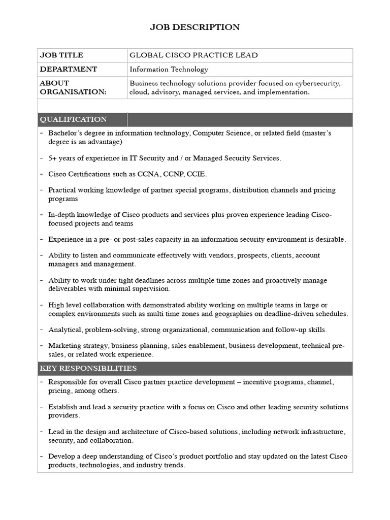 Global Cisco Practice Lead | PDF | Cisco Certifications | Computer Security