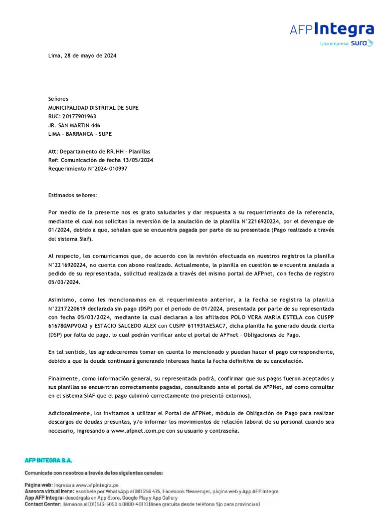 Rpta A Requerimiento | PDF