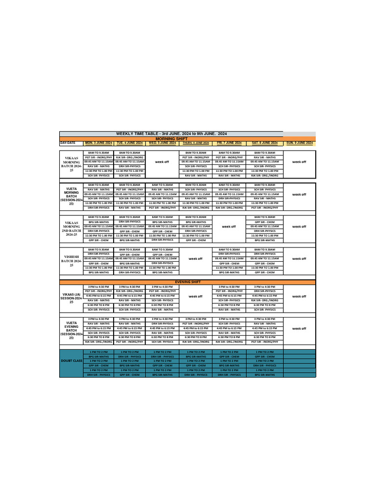 Time Table Session 2024-25 June | PDF