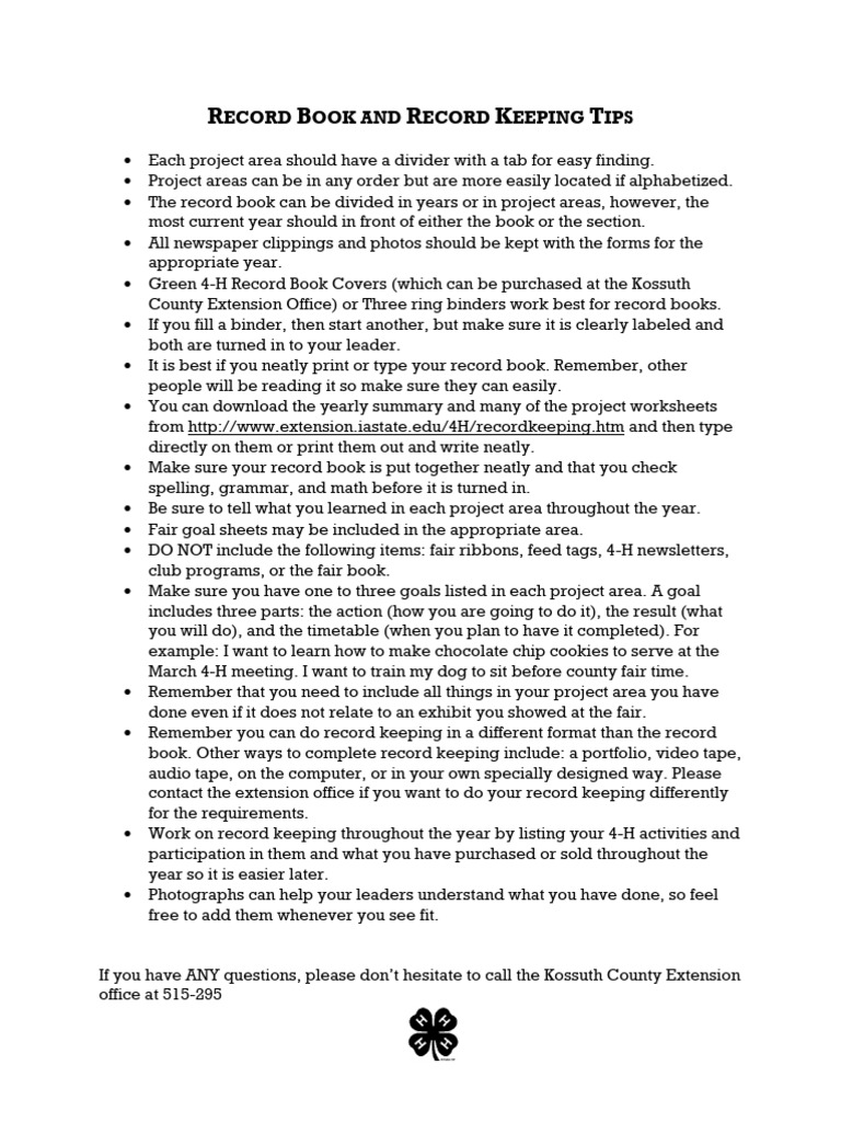 4 H Record Keeping Tips Guide Pdf Books