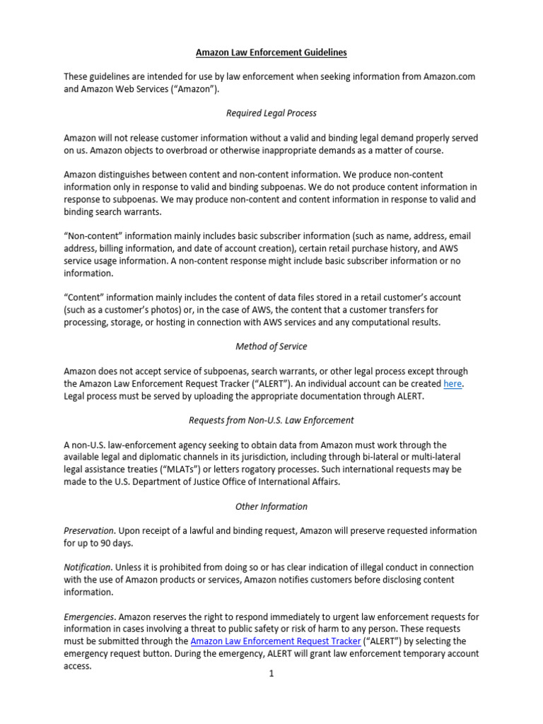 Amazon Law Enforcement Guidelines Explained | PDF | Amazon Web Services ...