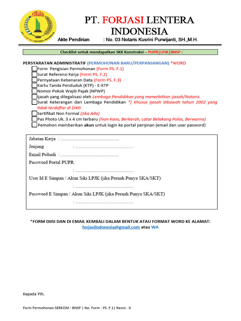 Form Pendaftaran SKK (Pt. Fli) | PDF | Karier & Perkembangan