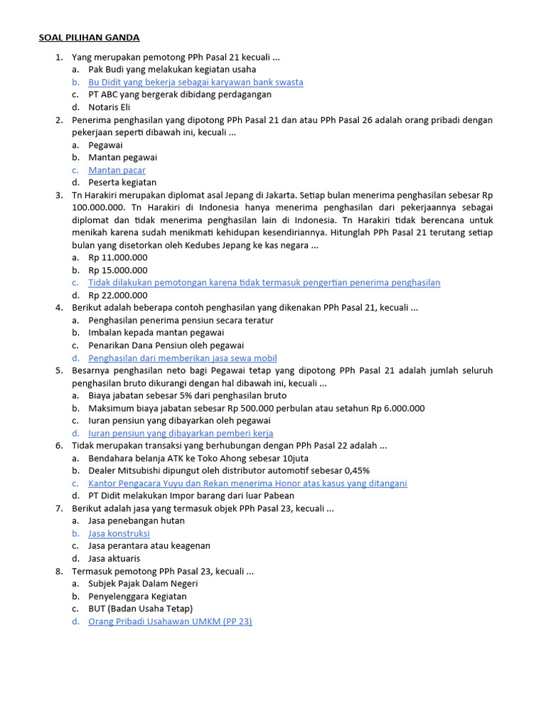 Soal Ujian PPH Pasal 21 Brevet A&b | PDF | Bisnis | Pengelolaan Keuangan & Uang