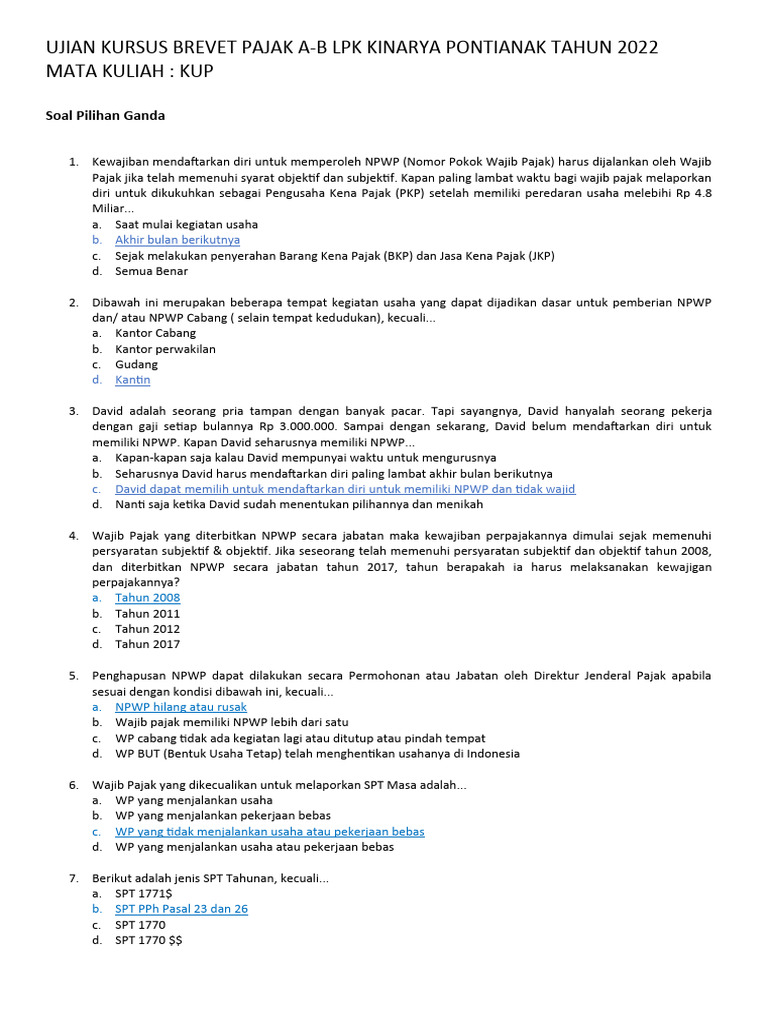 Soal Ujian Brevet Pajak A-B | PDF
