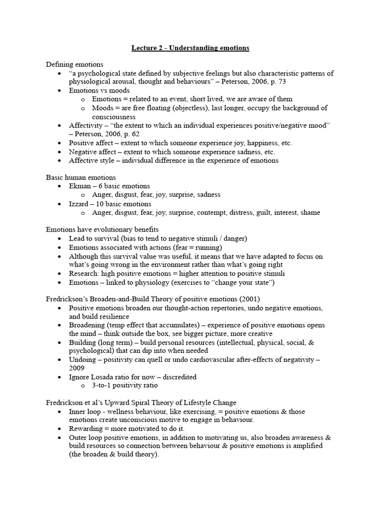 Lecture 2 Understanding Emotions Pdf Emotions Affect Psychology