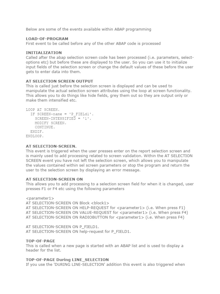 Abap Events Pdf Parameter Computer Programming Software Development
