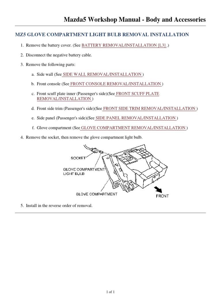 Mazda5 Glove Compartment Light Guide | PDF