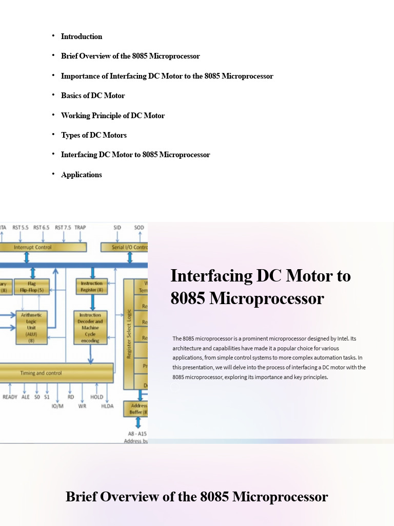 Interfacing DC Motor To 8085 Microprocessor Group 9 | PDF | Electric Motor | Electrical Engineering