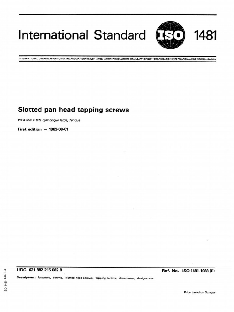 ISO 1481 Slotted Pan Head Tapping Screws | PDF