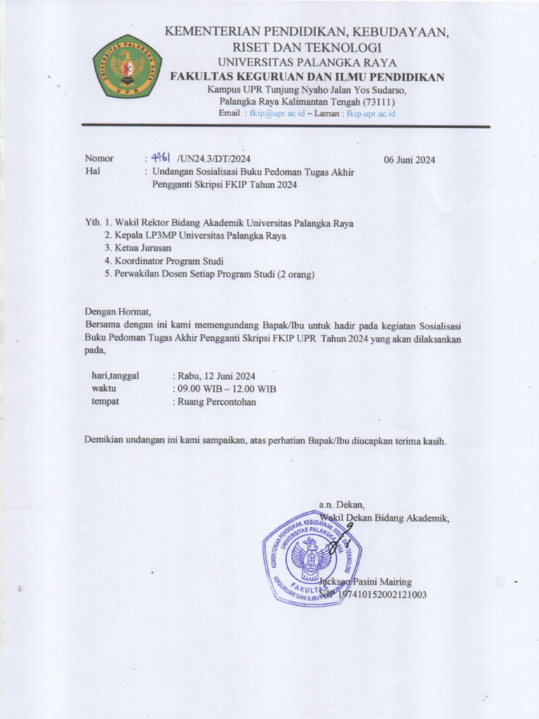 Undangan Sosialisasi Buku Pedoman T.A. Pengganti Skripsi 2024 | PDF