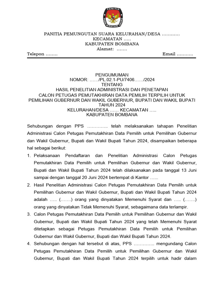 Pengumuman Hasil Penelitian Administrasi Pantarlih | PDF