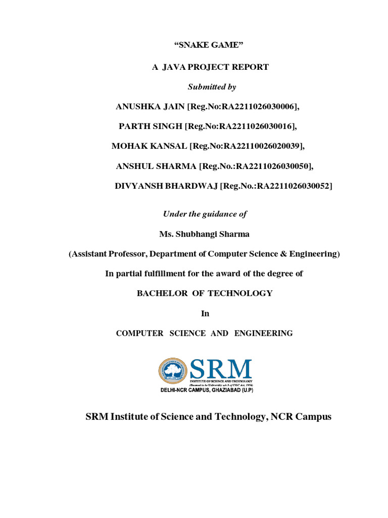 JAVA Project Report (Snake Game) | PDF | Computing | Information Technology