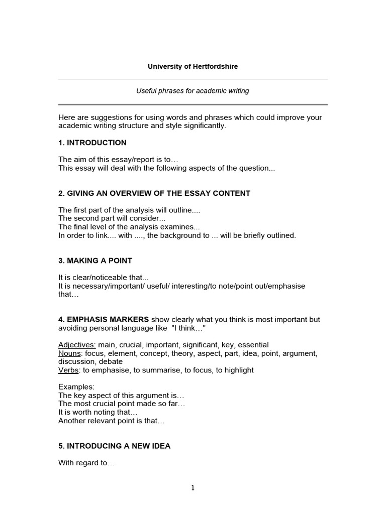 Academic Writing Phrases & Checklist | Download Free PDF | Essays | Verb