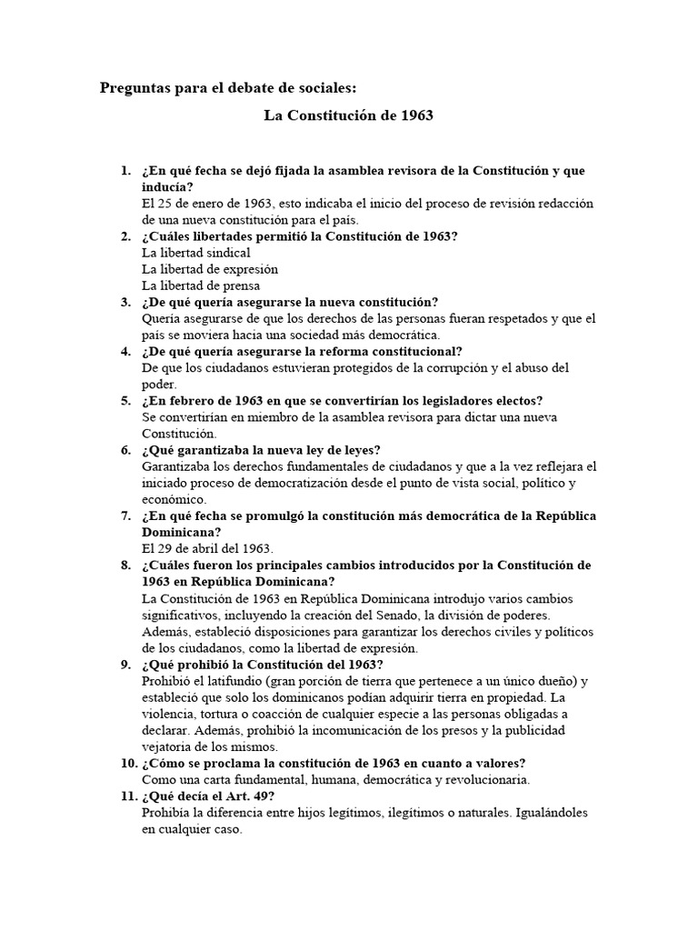Debate sobre la Constitución de 1963 en RD | PDF | Constitución ...