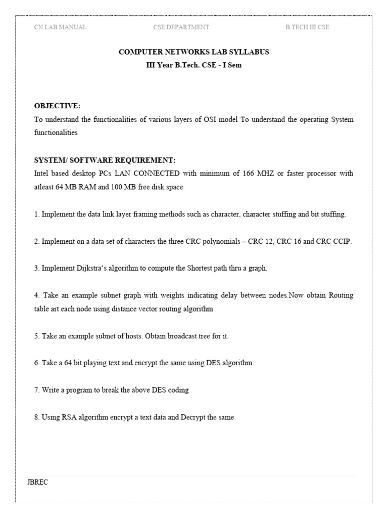 Jbrec CN Lab Manual | PDF | Computer Network | Routing