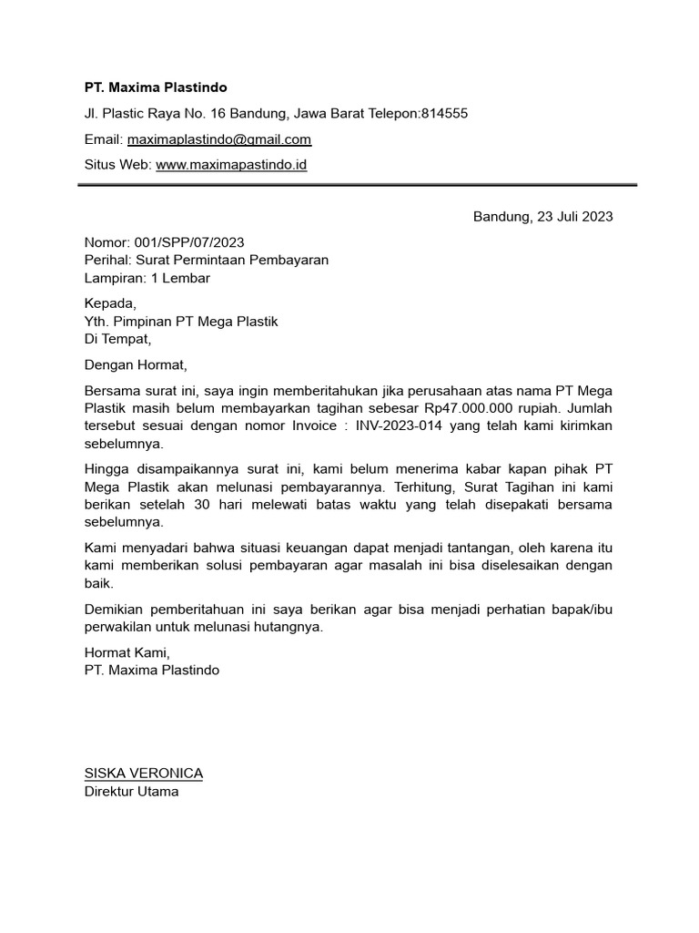 Surat Permintaan Pembayaran Tagihan | PDF