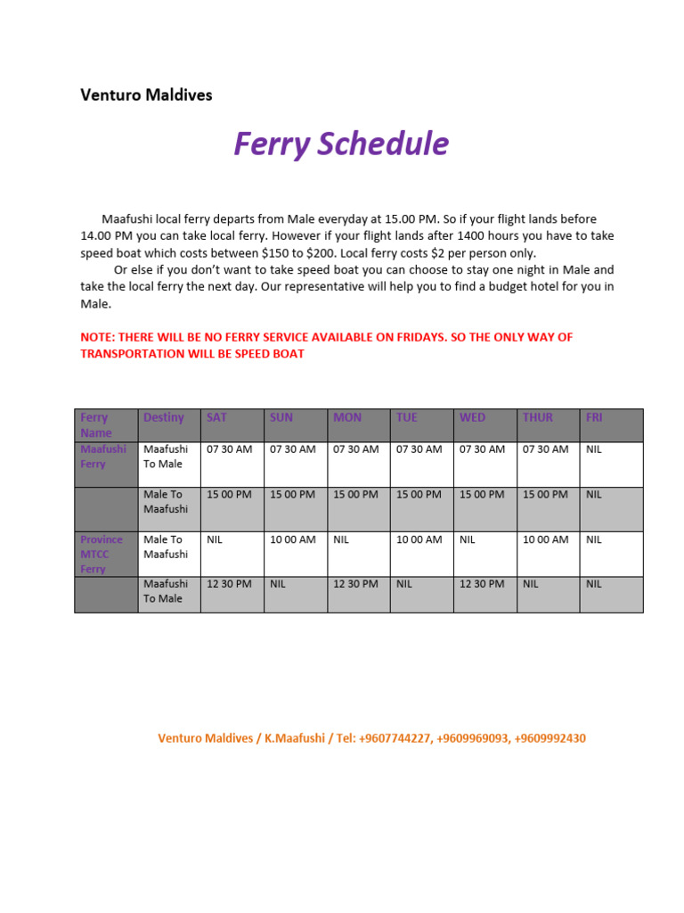 Maafushi Ferry Schedule & Tips | PDF