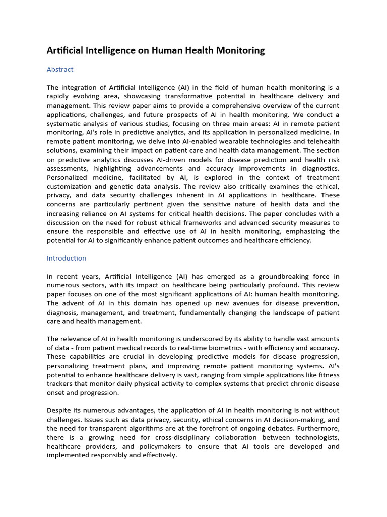 Artificial Intelligence On Human Health Monitoring | PDF | Artificial ...