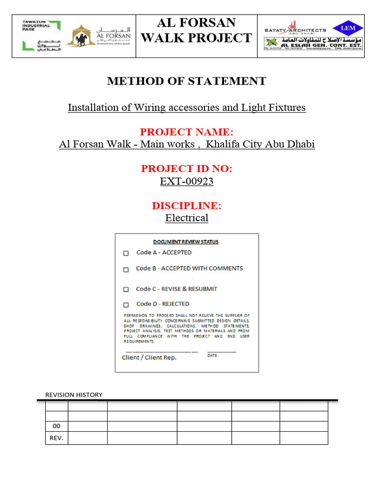 Method of Statement-Installation of Wiring Accessories and Light ...