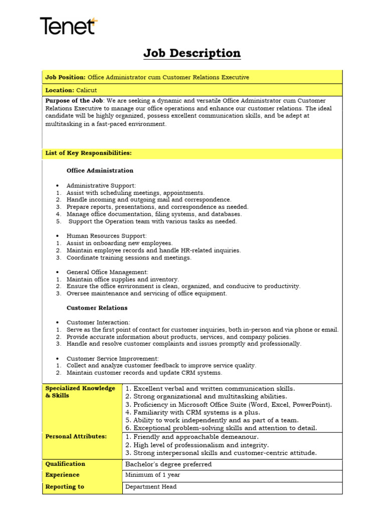 Office Administrator & Customer Relations Role | PDF | Customer ...