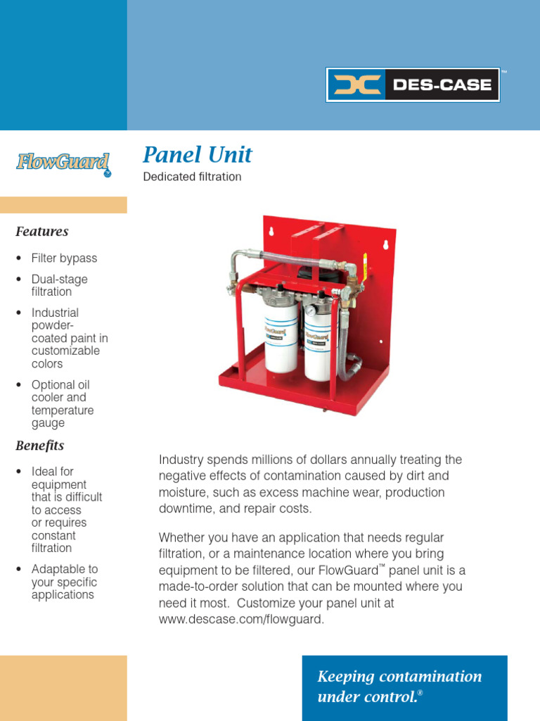 Des-Case Sales Sheet Panel Unit | PDF | Filtration | Valve