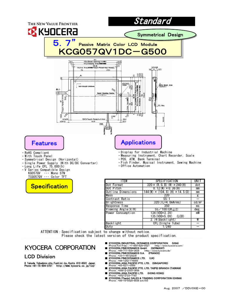 KCG057QV1DC-G500-Kyocera Sig Gen | PDF | Liquid Crystal Display | Film ...