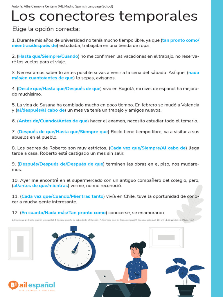 Ejercicios de conectores temporales | PDF
