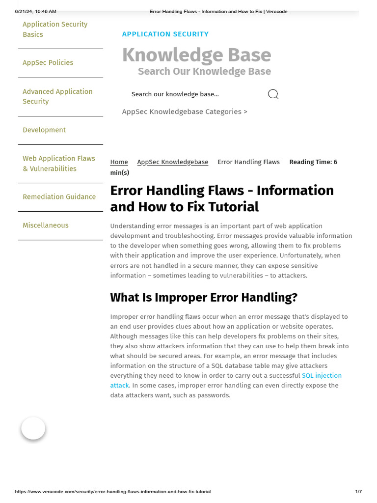 Error Handling Flaws - Information and How To Fix - Veracode | PDF ...