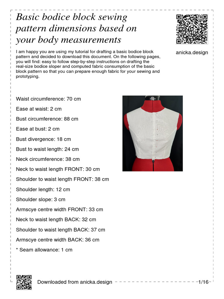 Basic Bodice Block Pattern Anicka Design | PDF | Fashion | Clothing