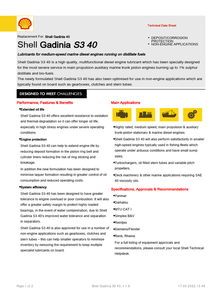Shell Gadinia S3 40: Performance, Features & Benefits Main Applications ...