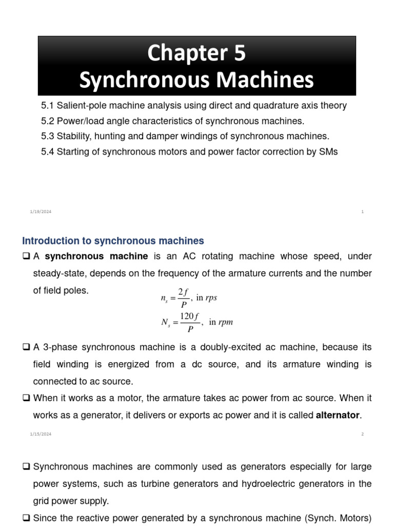 Chapter 5 - Synchronous Machines | Download Free PDF | Electric Motor | Machines