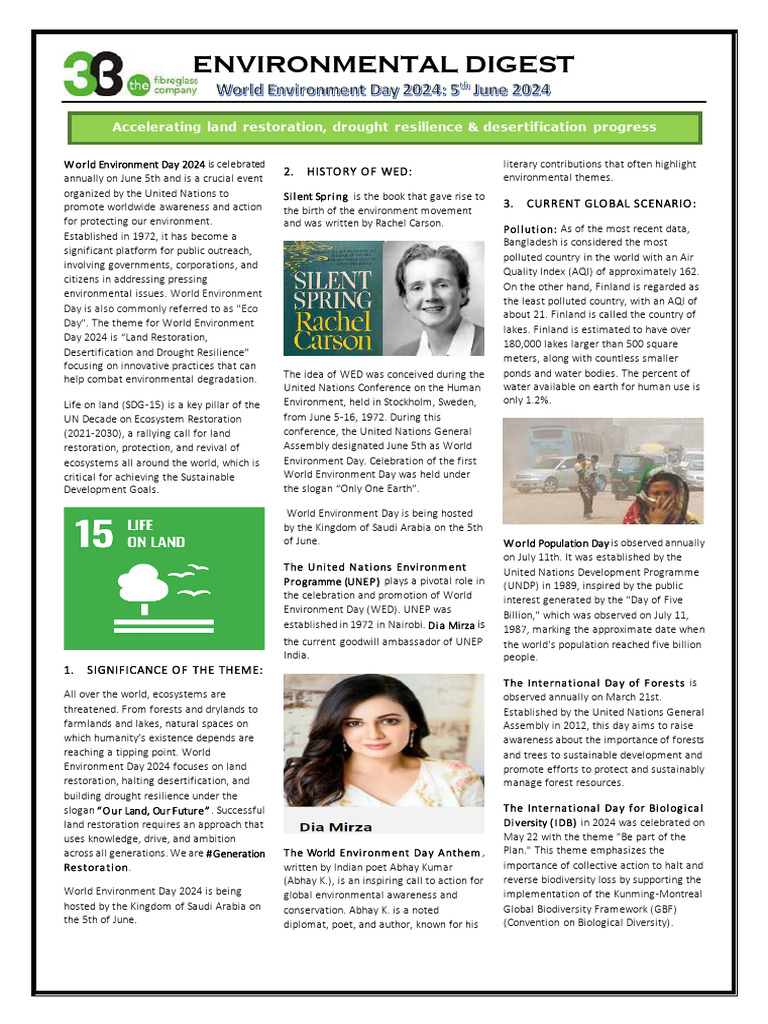 Environmental Digest - World Environment Day 2024 | PDF | Climate ...