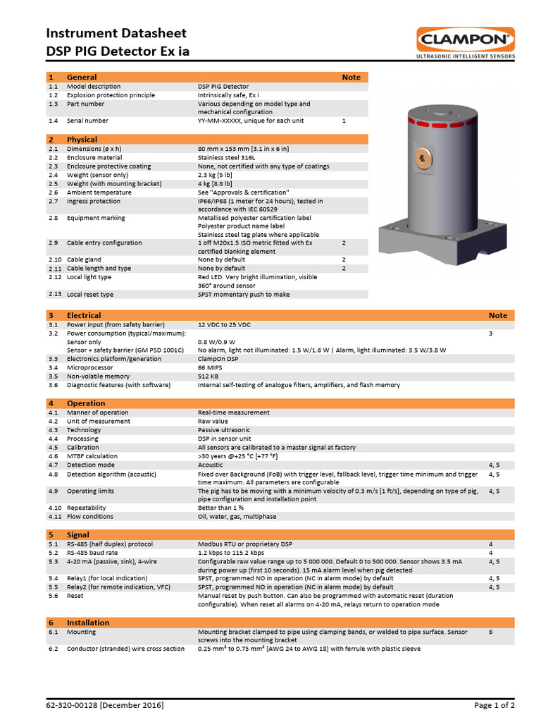 Instr Datasheet DSP PIG Detector Ex Ia 62 320 00128 December 2016 | PDF ...