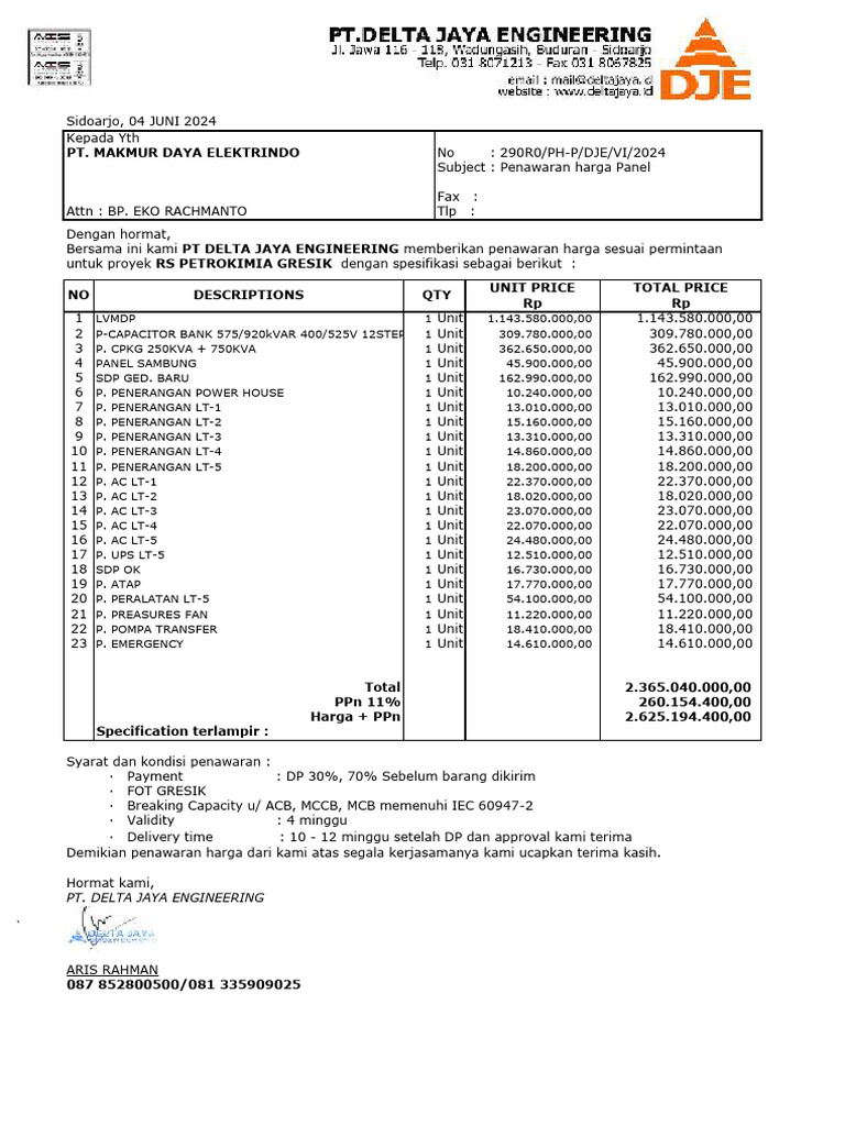 290 Makmur Daya Elektrindo RS Petrokimia Gresik | PDF | Switch | Fuse (Electrical)