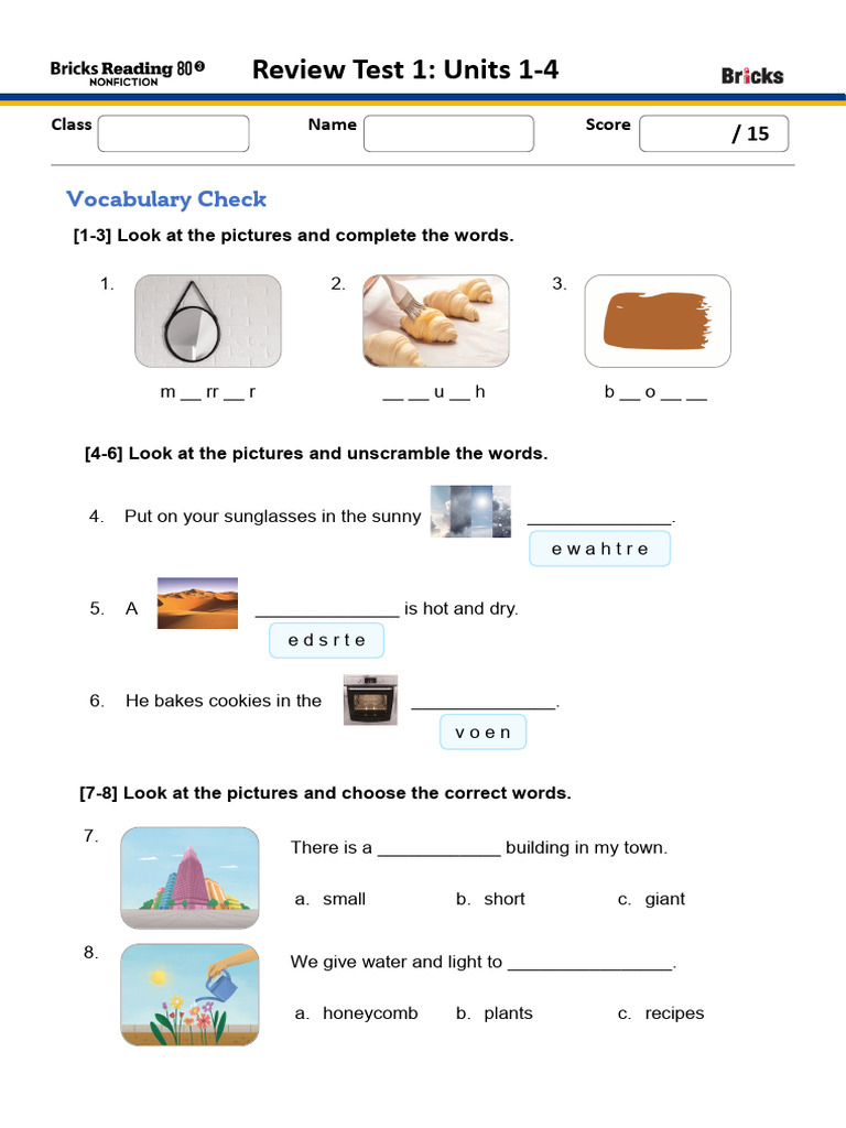 Bricks Reading 80 Nonfiction - L3 - Review Test 1 (Units 01-04) | PDF