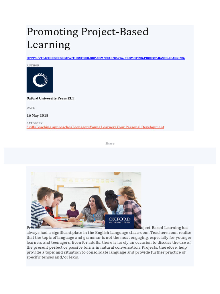 Harding Da Rosa 2018 Promoting Project-Based Learning | PDF | Project Based Learning | Education ...