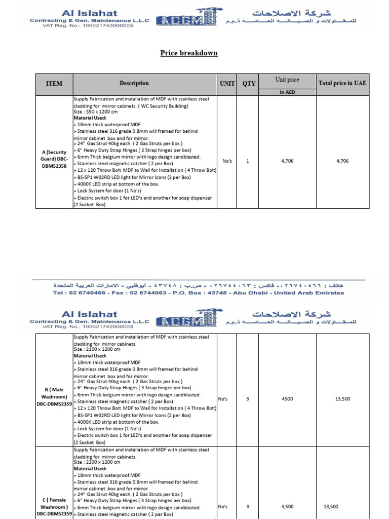 PRICE QUOTATION-Mirror - BreakDown | PDF | Door | Building Engineering