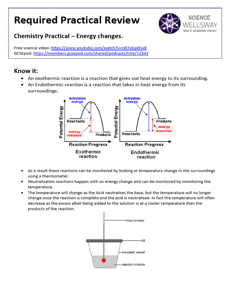 Practical Booklet - Energy Changes | PDF | Chemical Reactions | Acid