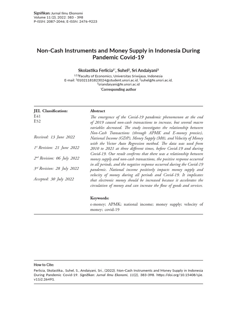 Non-Cash Transactions and Money Supply in Indonesia | PDF | Money ...