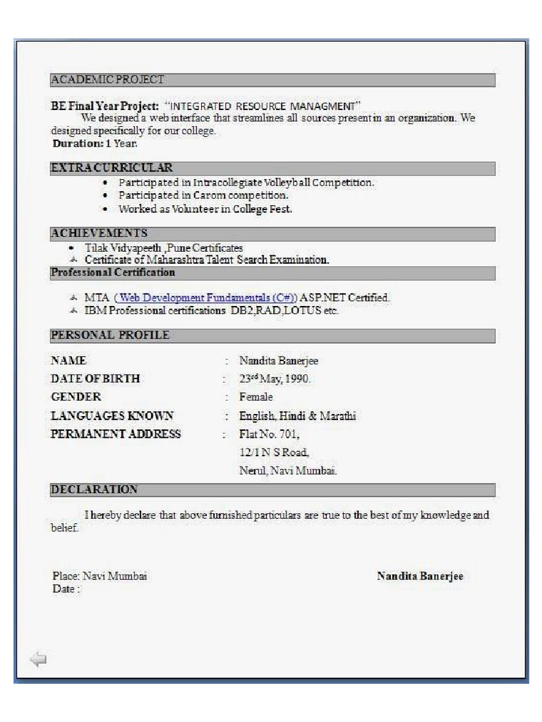 Top 5 Resume Formats For Freshers - Resume Templates | PDF