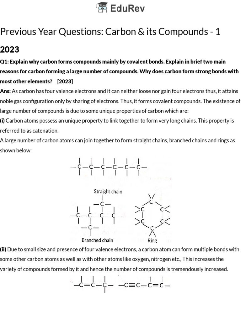 Previous Year Questions - Carbon and Its Compounds - 1 - Science Class ...