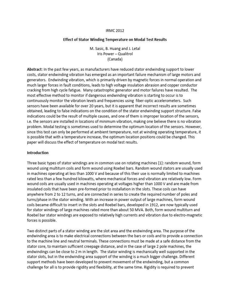 Effect Of Stator Winding Temperature On Modal Test Results Pdf