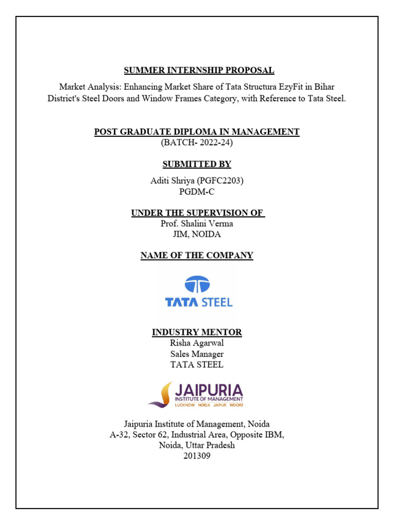 SIP PROPOSAL FINAL - Aditi Shriya | PDF | Survey Methodology | Marketing