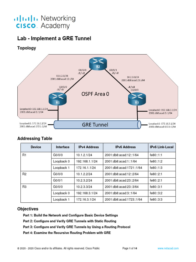 16.1.2 Lab - Implement A GRE Tunnel | Download Free PDF | I Pv6 | Ip ... 16.1.2 Lab - Implement A GRE Tunnel | Download Free PDF | I Pv6 | Ip ...