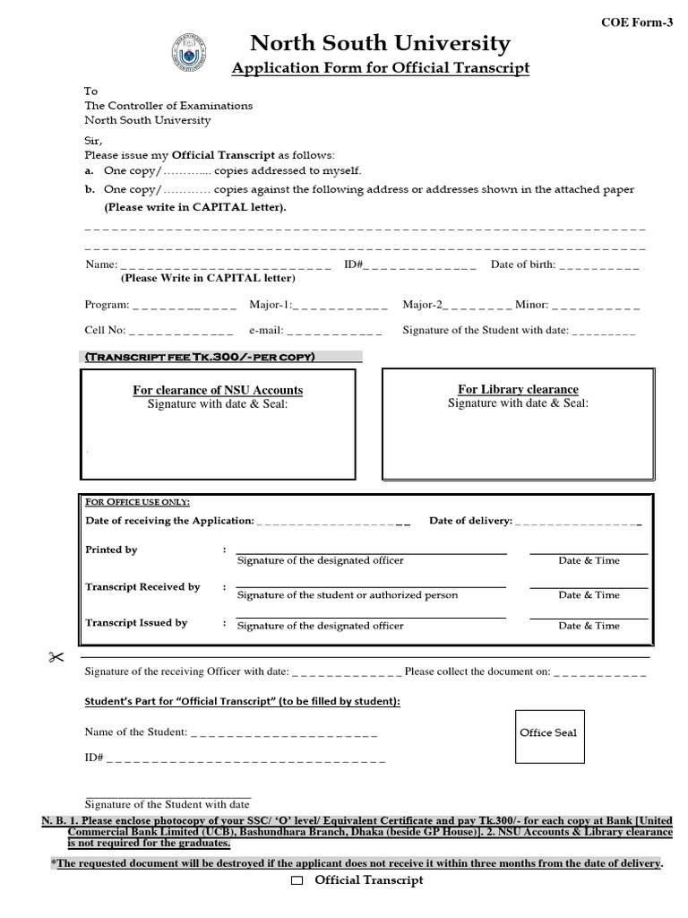 Official Transcript Request Form | PDF
