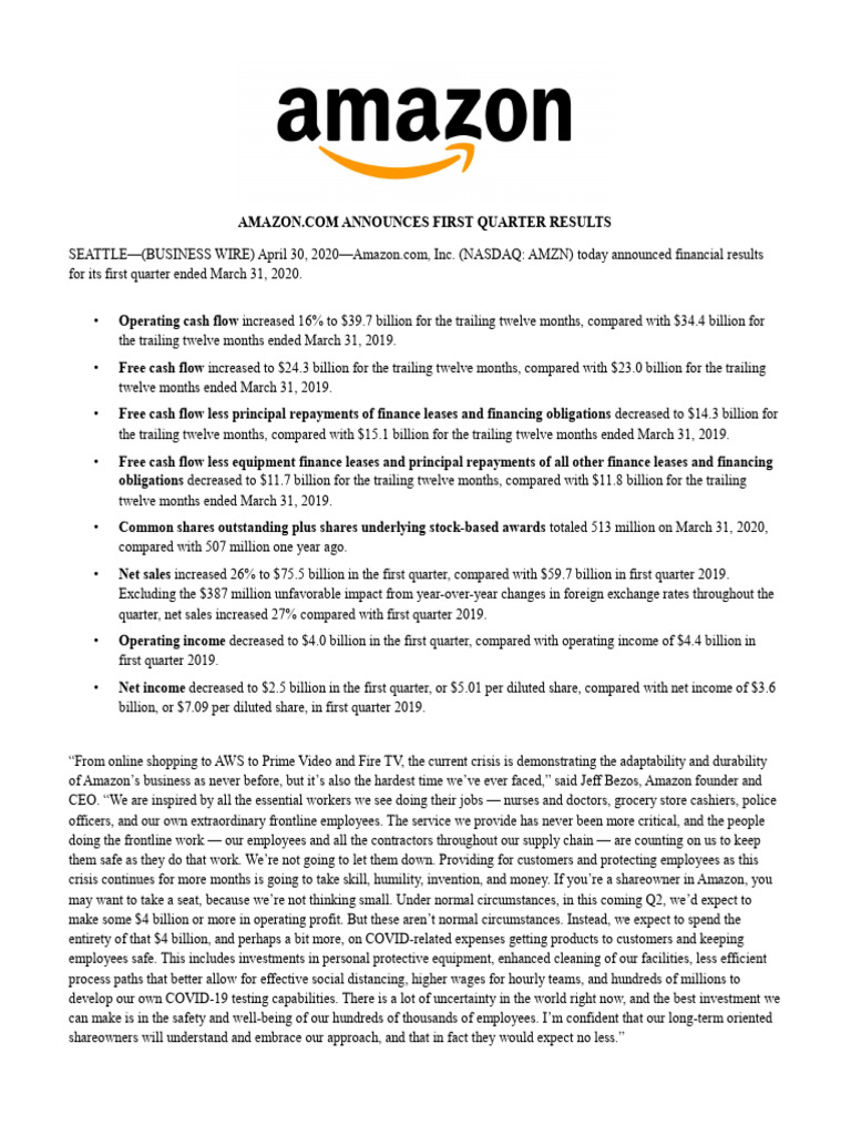 AMZN Q1 2020 Earnings Release | PDF | Expense | Amazon Web Services