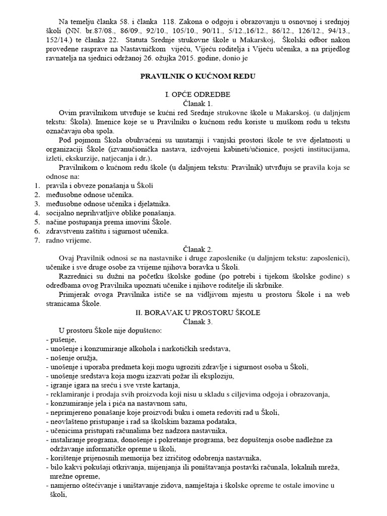 Pravilnik Kucni Red | PDF