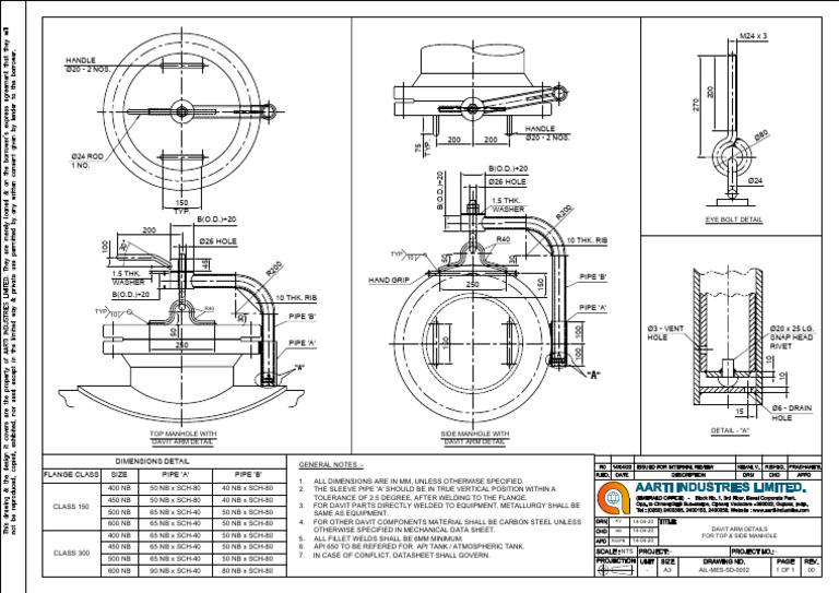 Ail - Mes - SD - 0002 Manhole Davit Arm | PDF | Pipe (Fluid Conveyance) | Building Engineering